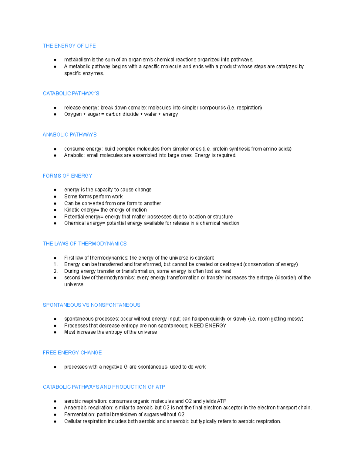 Bio one chapter 8 notes - Dr. Hegna lecture - THE ENERGY OF LIFE ...