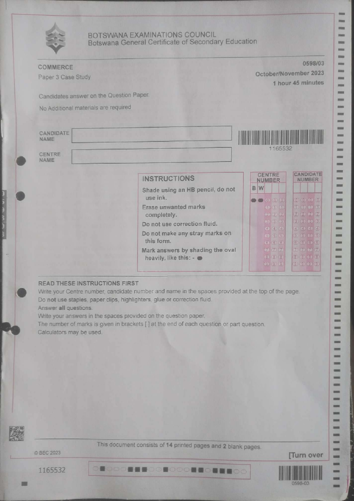 BGCSE Commerce 2023 Paper 3 Case Study Exam Guide - Studocu