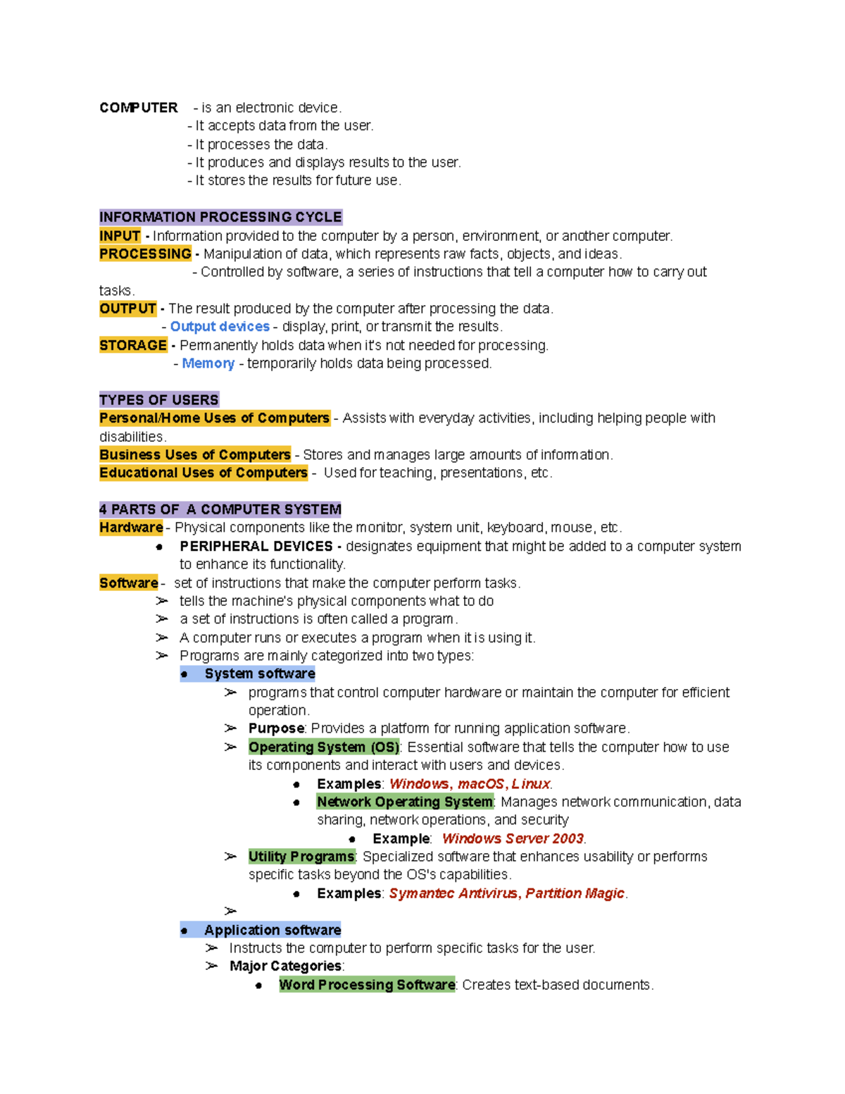 ITC 101: Comprehensive Overview of Computer Systems and Functions - Studocu