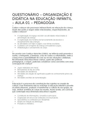 Questionári 1 - QUESTIONÁRIO – EDUCAÇÃO ESPECIAL E INCLUSÃO – AULA 01 ...