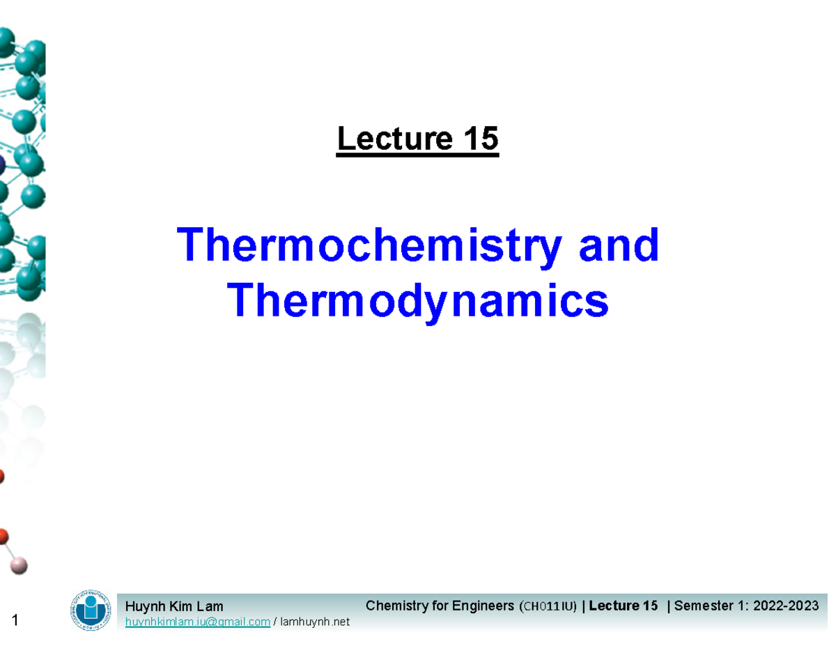 Chemistry for Engineers (CH011IU) | Lecture 15: Thermochemistry ...