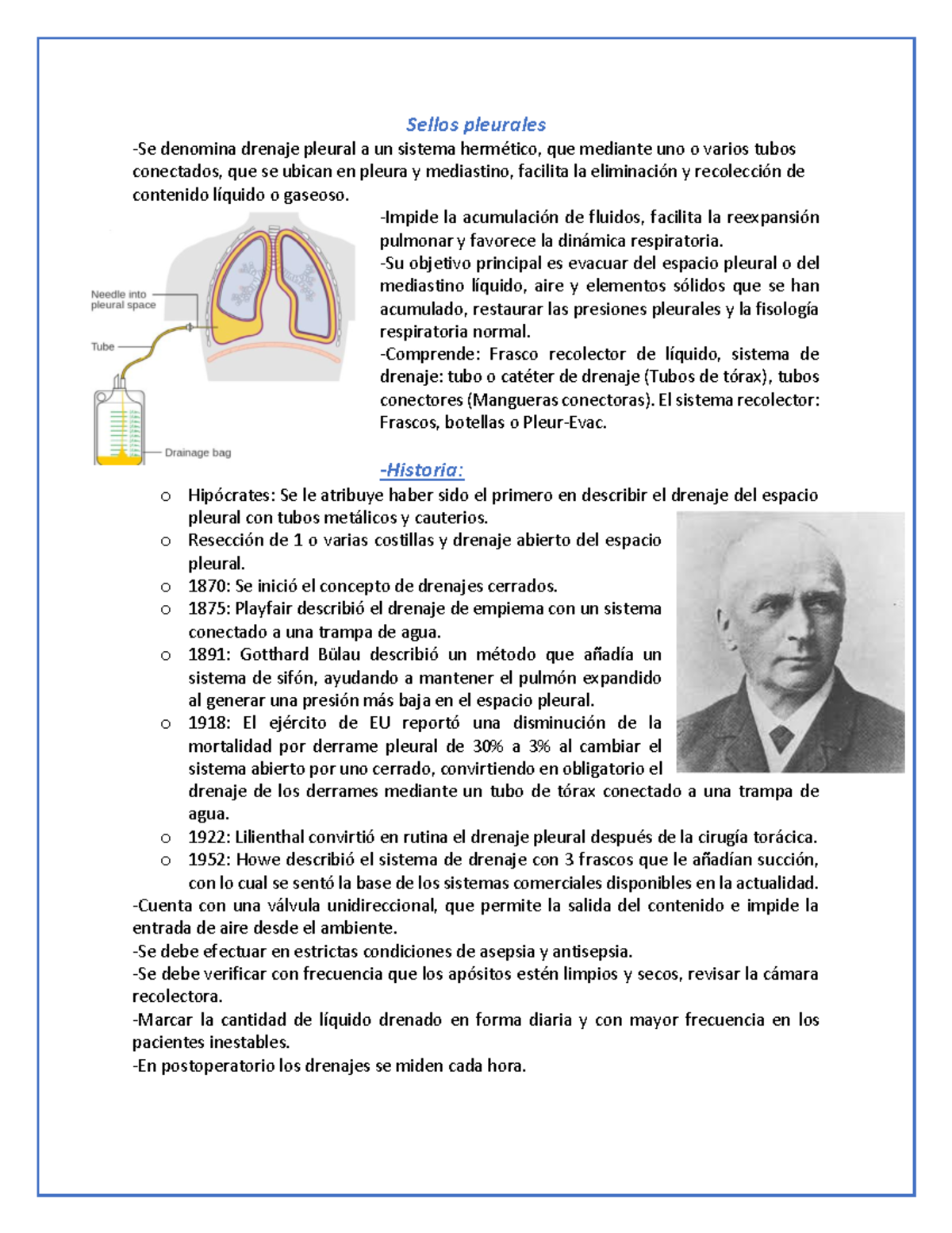 Sellos Pleurales: Historia, Fundamentos y Manejo Clínico - Studocu