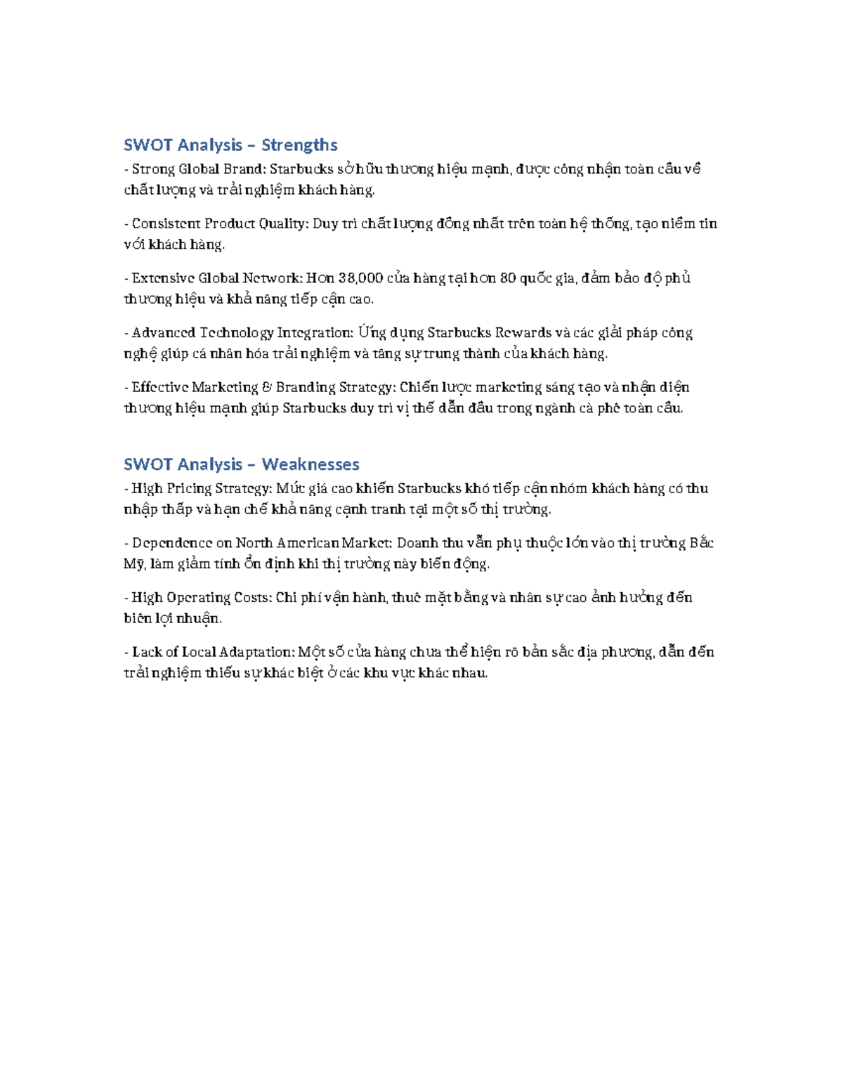 SWOT Analysis of Starbucks: Strengths & Weaknesses - Studocu