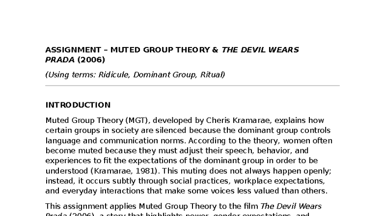 Assignment 1: Movie Review on Muted Group Theory in The Devil Wears ...