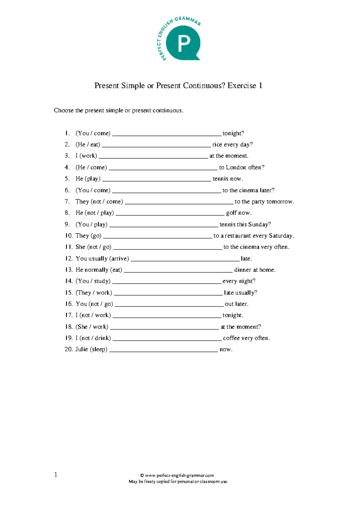 Present Simple vs Present Continuous Exercises (ESL) - Studocu