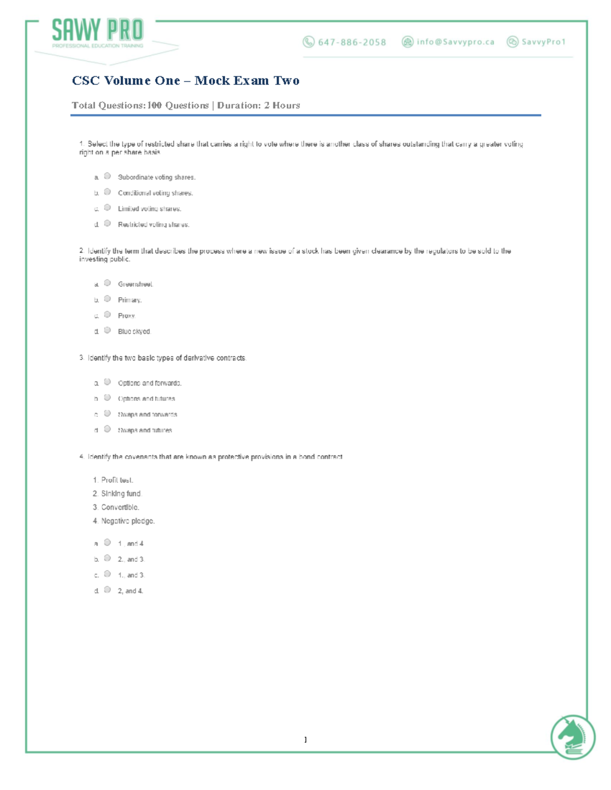 CSC Mock Exam 2 - Volume One Review (100 Questions) - Studocu