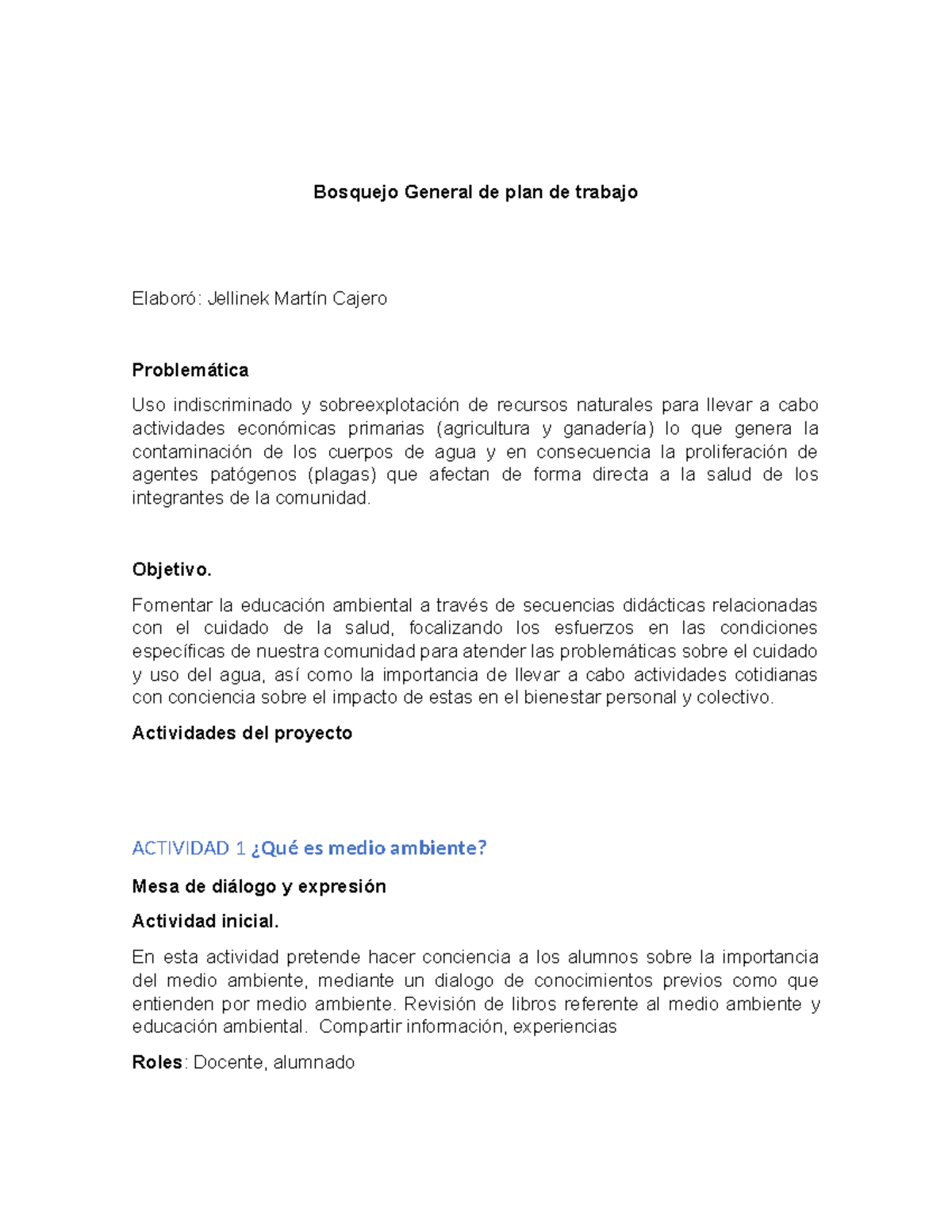 Bosquejo PLAN - plan de trabajo escolar - Bosquejo General de plan de ...