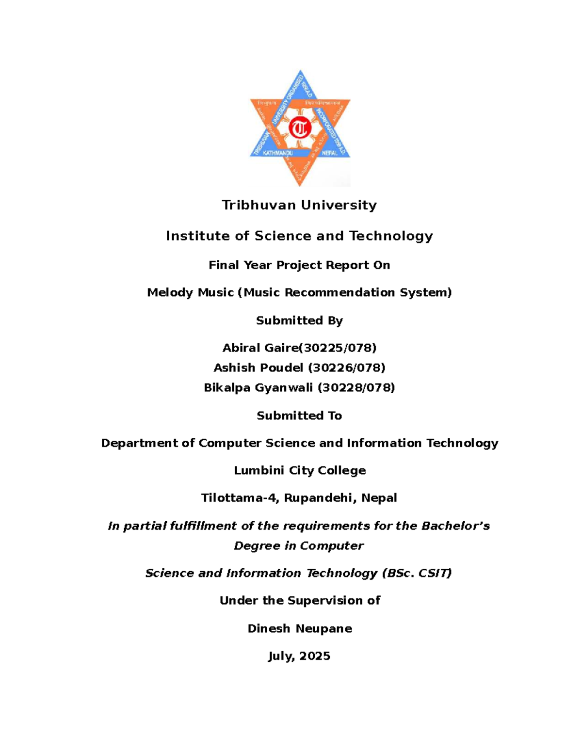 Final Year Project Report: Melody Music (Music Recommendation System ...