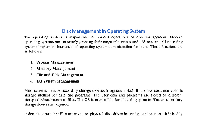 Disk Management and Utilities in Operating Systems - Studocu