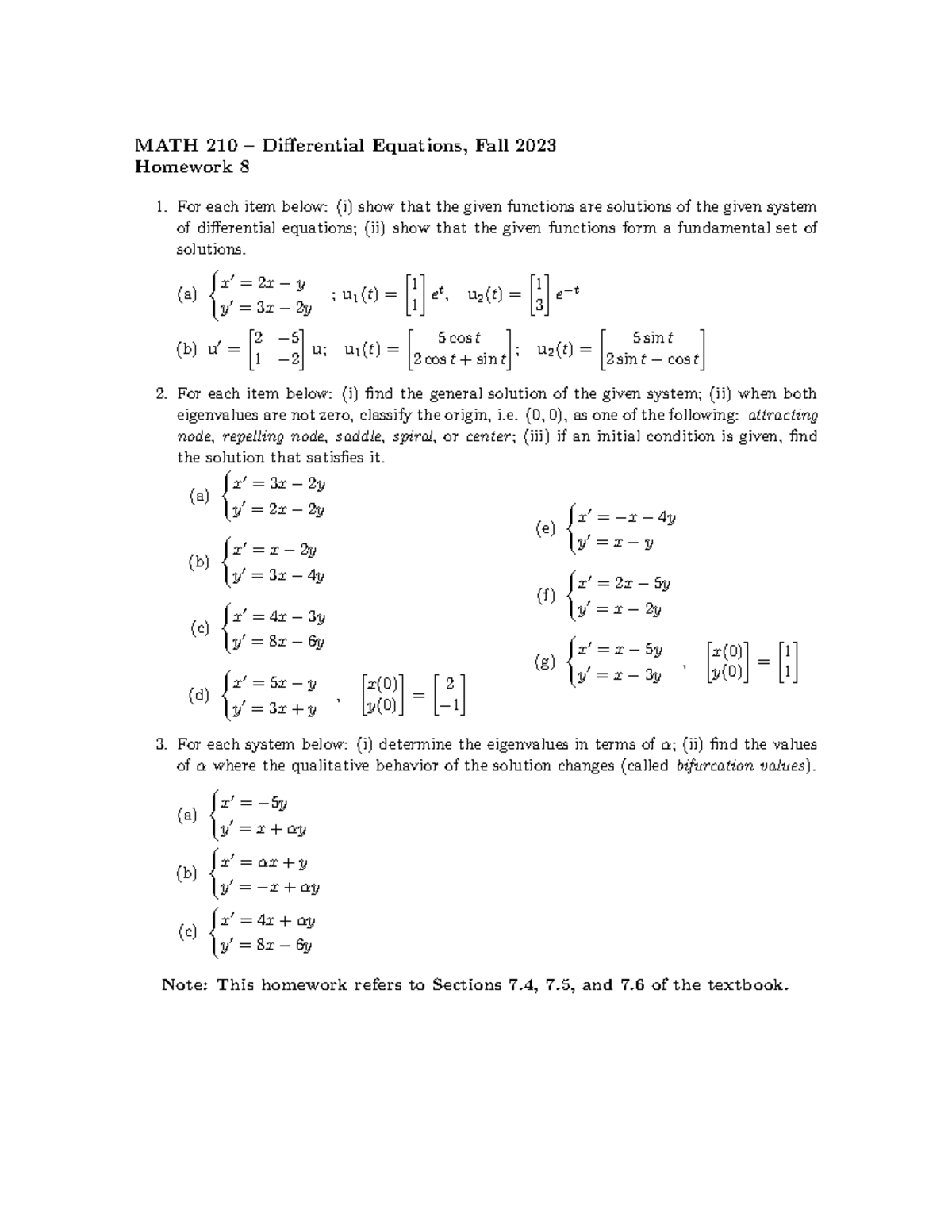 MATH 210 - Differential Equations Fall 2023 Homework 8 Solutions - Studocu