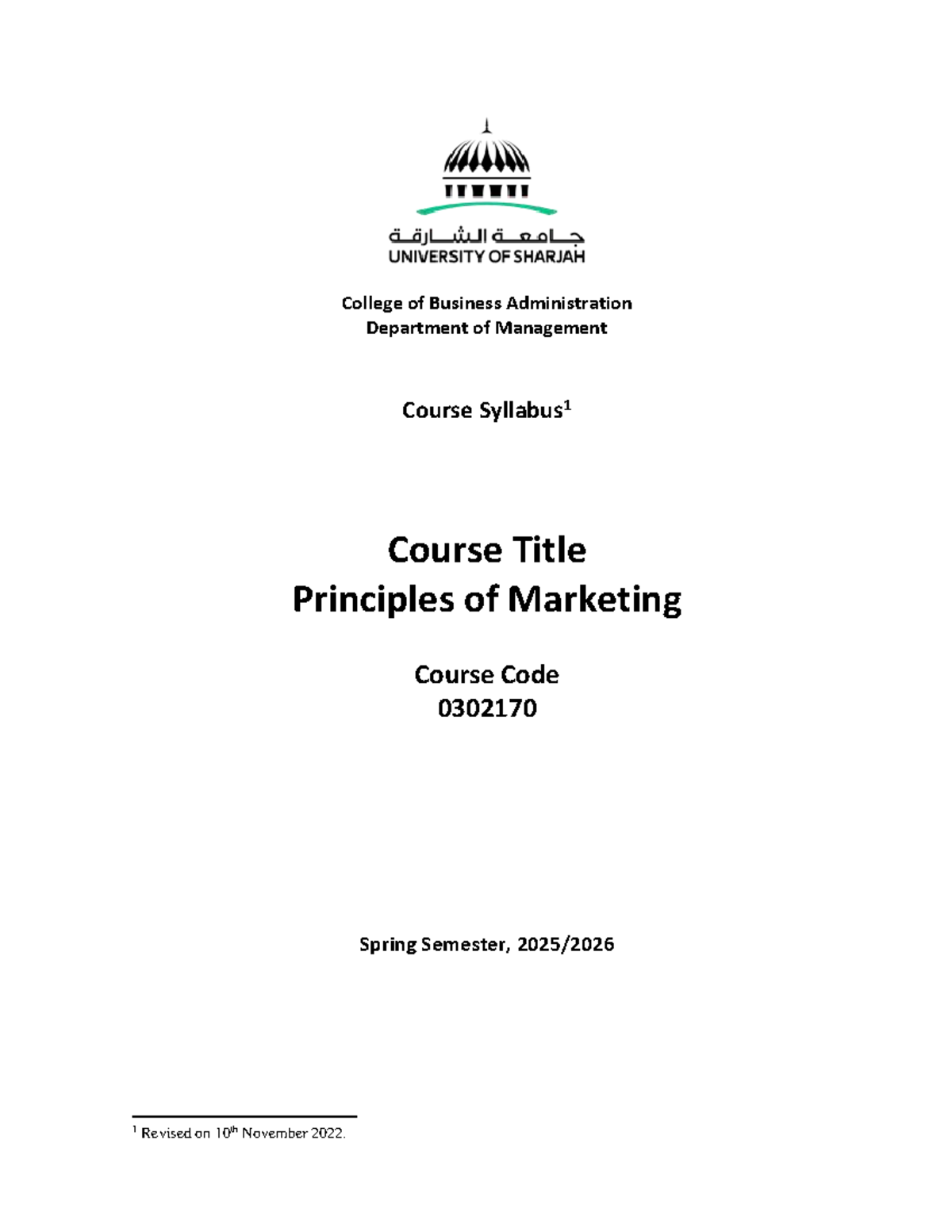 0302170 - Principles of Marketing Course Syllabus (Spring 2025) - Studocu