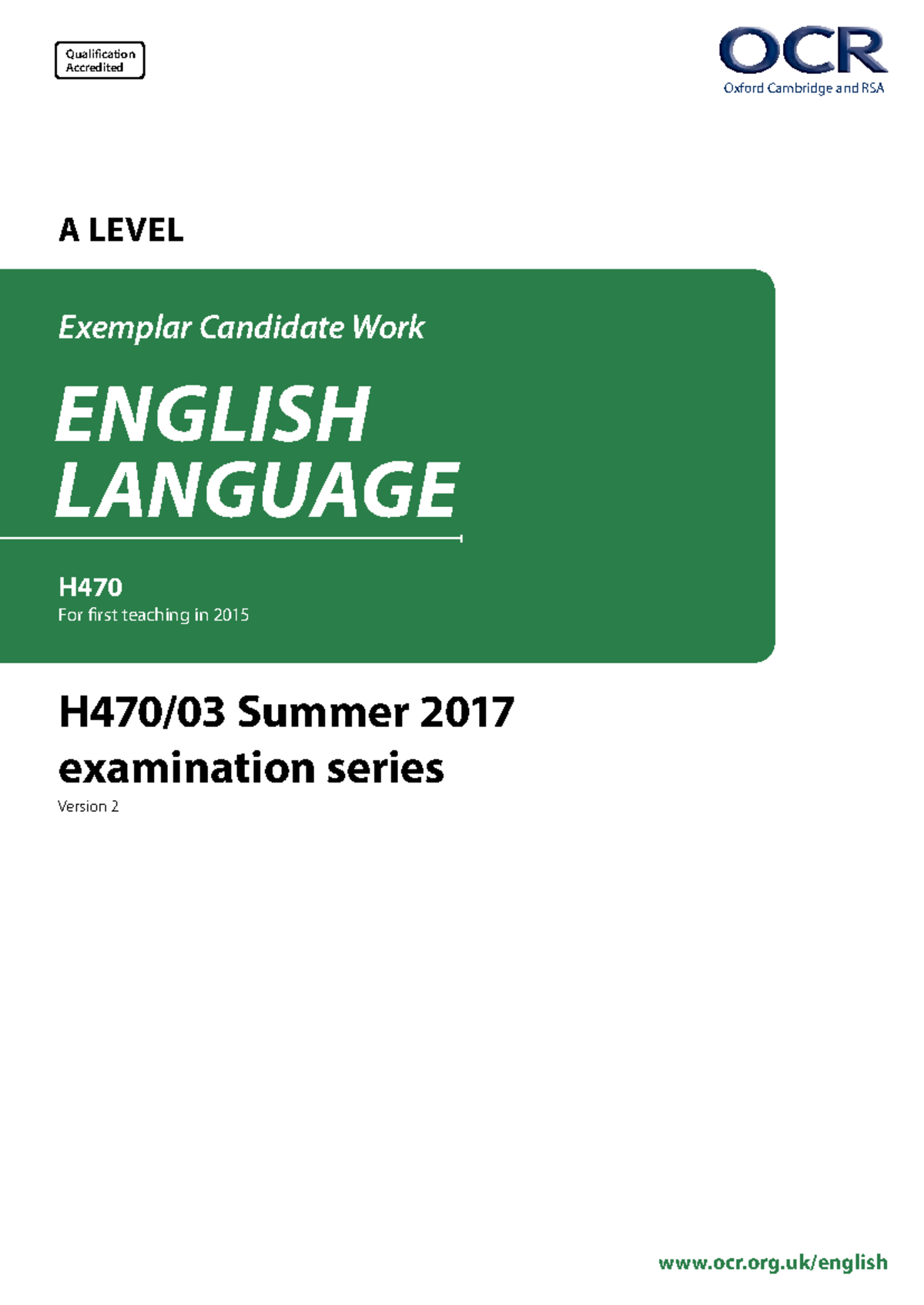 A Level English Language H470 Exemplar Candidate Work Analysis - Studocu