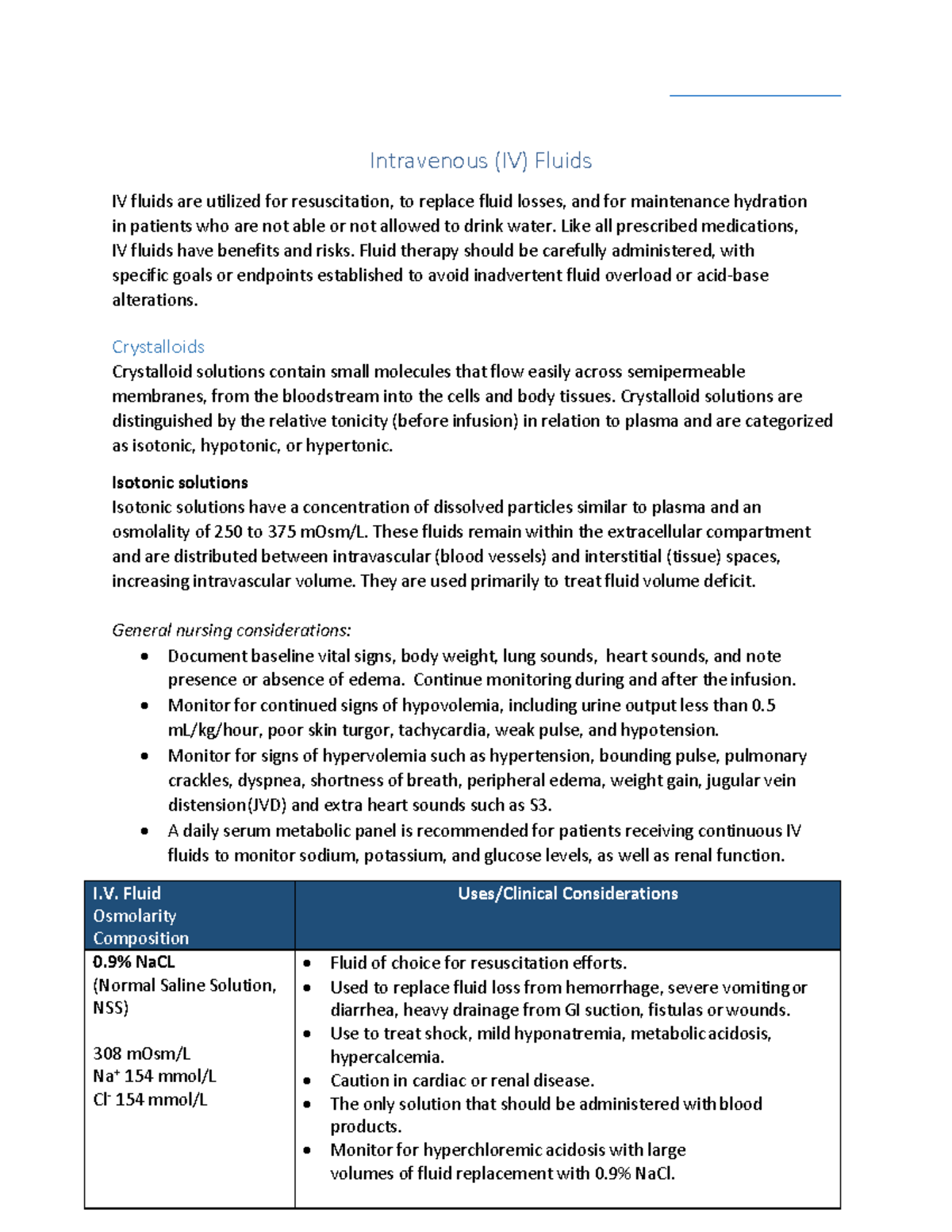 Pocket Card: IV Fluids Overview and Nursing Considerations (NUR 101 ...