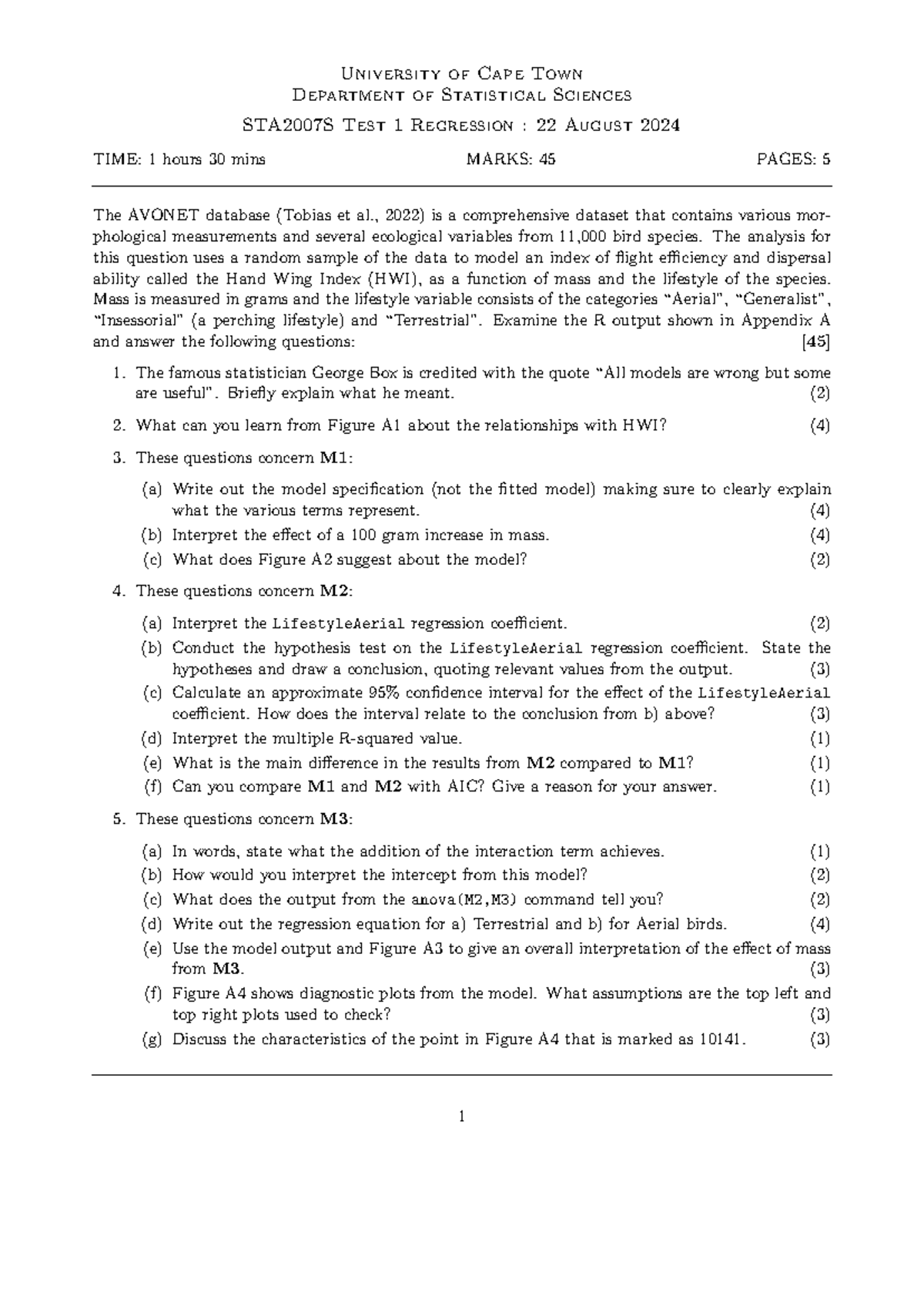 Test 1 Analysis of HWI Factors for STA2007S - 22 Aug 2024 - Studocu