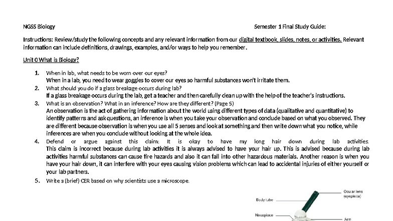 NGSS Biology: Semester 1 Final Exam Study Guide & Concept Review - Studocu