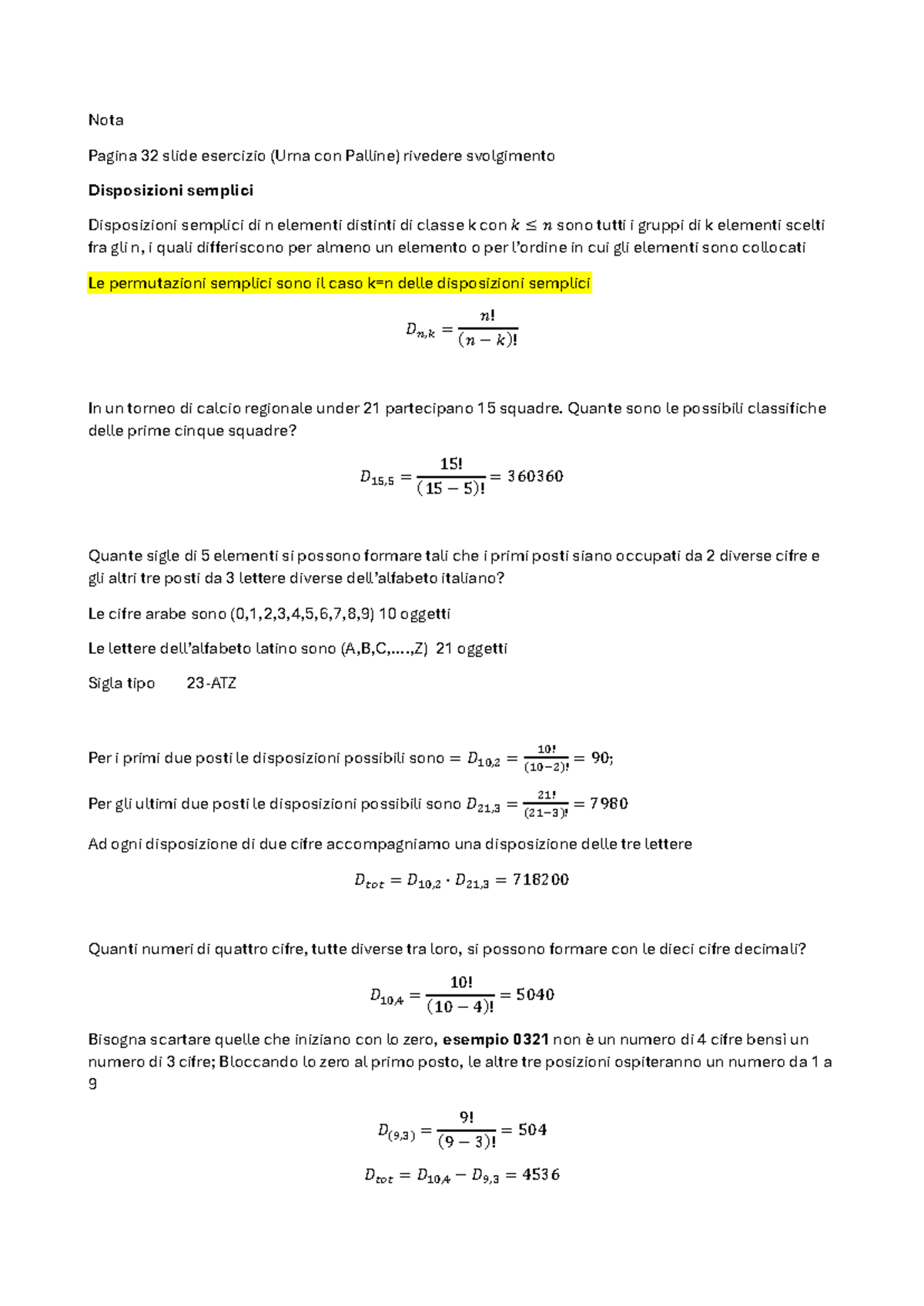 Esercizi di Statistica: Disposizioni e Combinazioni - Prof. Colombo ...