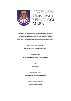 COM158 Assignment - communication theory - FACULTY OF MASSCOMMUNICATION ...