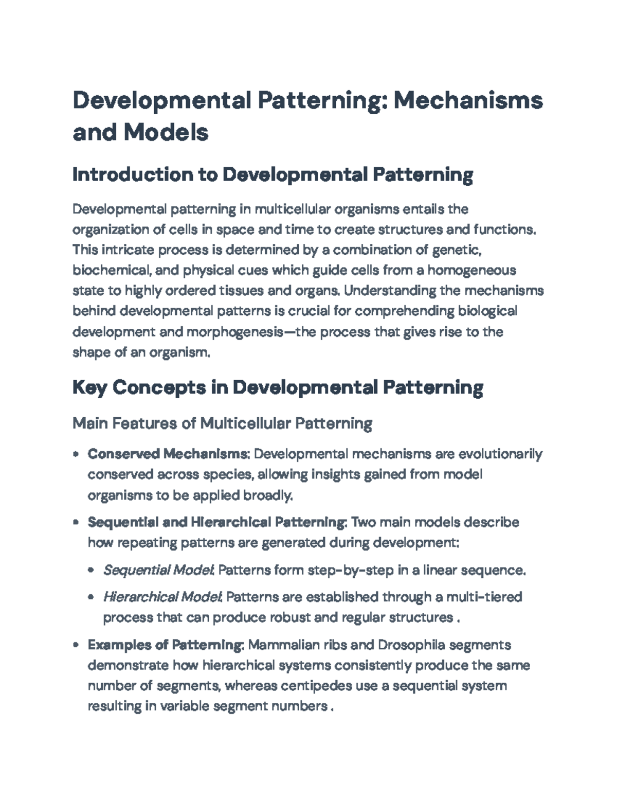 Developmental Patterning: Mechanisms and Models for Organism Formation ...
