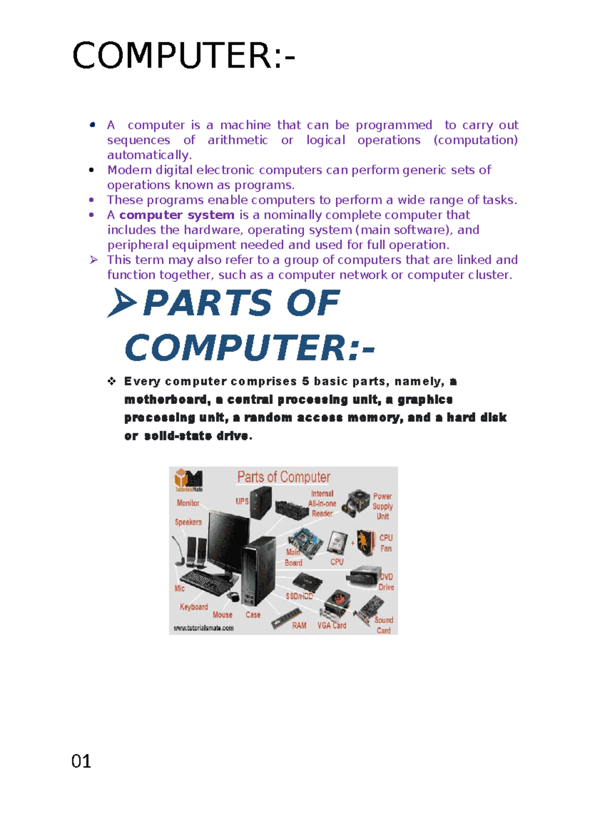 Computer Parts Overview: Understanding the 5 Basic Components - Studocu