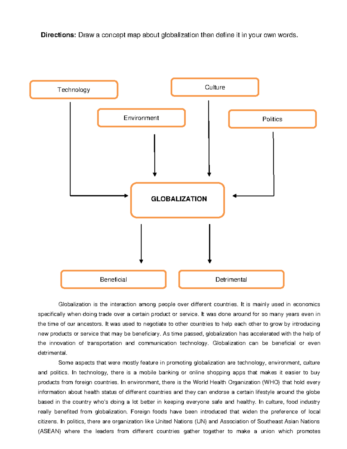01 Worksheet 1 - Concept Map about Globalization - Directions: Draw a concept map about - Studocu