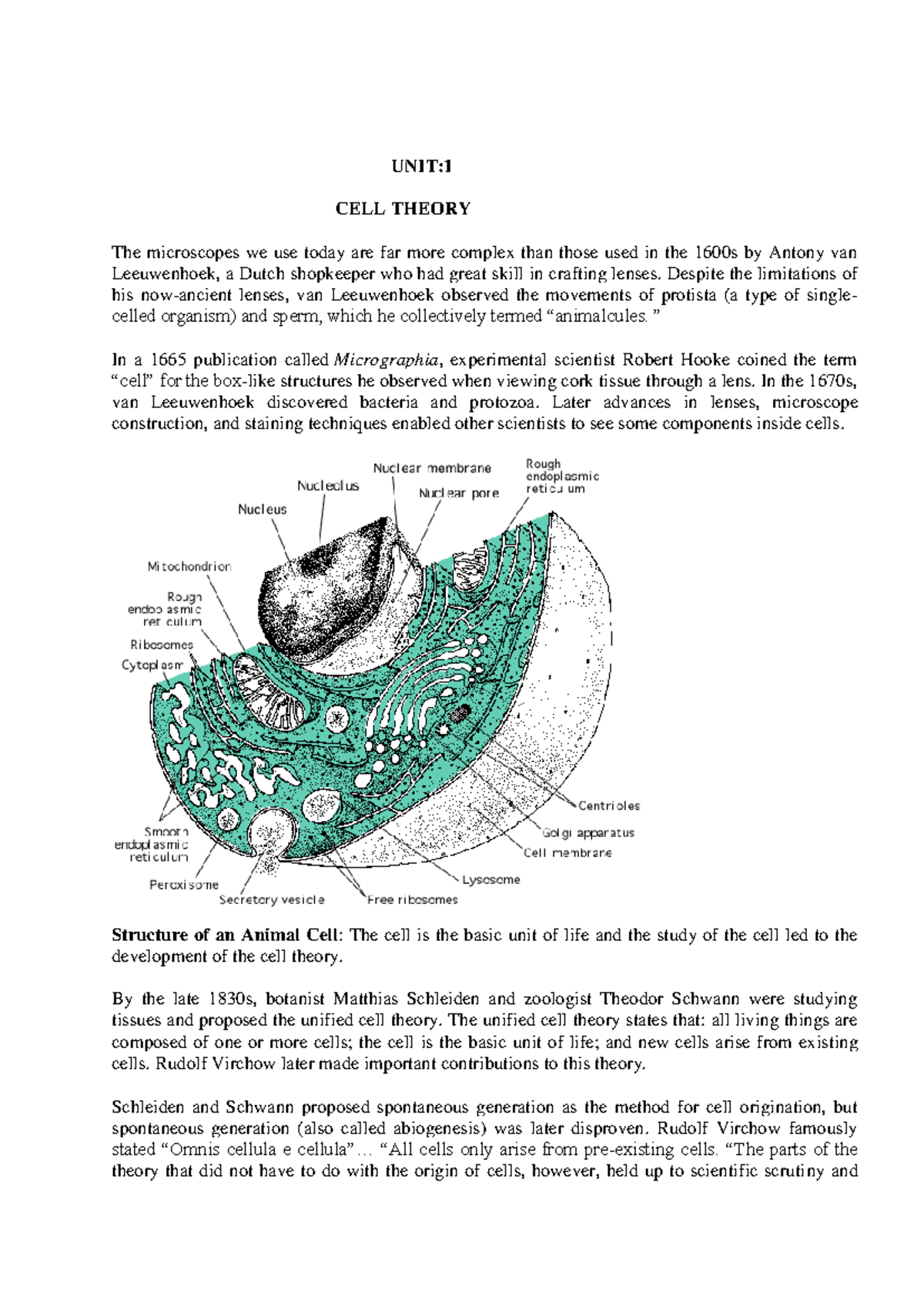 CELL BIOLOGY: UNIT 1 - CELL THEORY AND DIVISION (CB 101) - Studocu