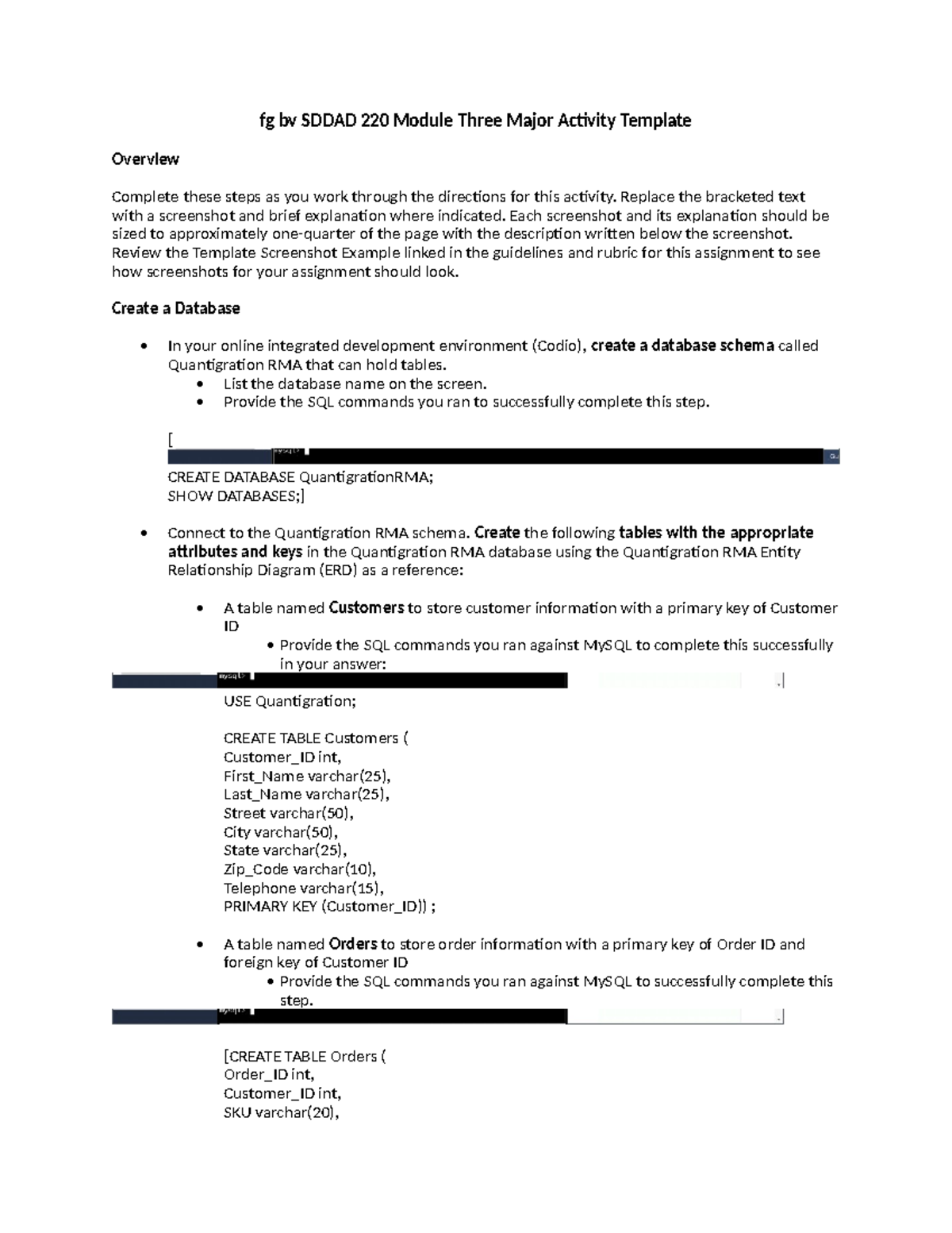 DAD 220 Module activity 3 completedocx - fg bv SDDAD 220 Module Three Major Activity Template ...