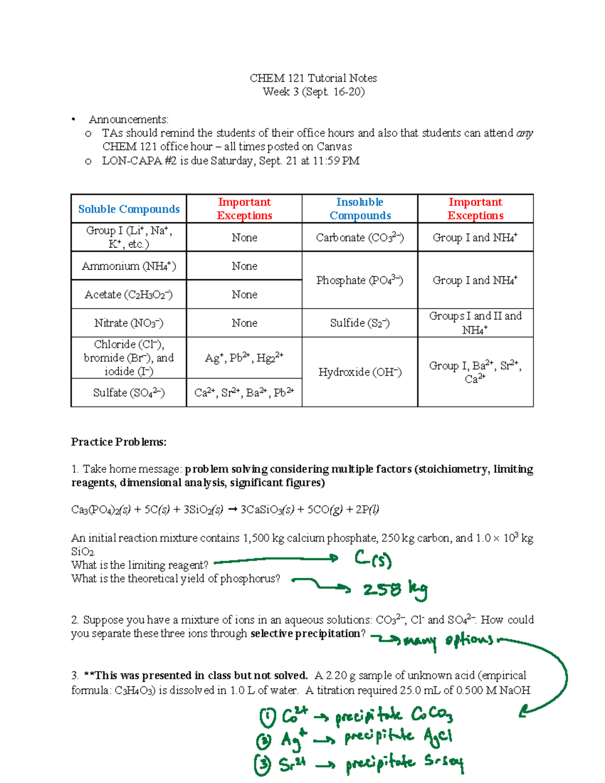 CHEM 121 Tutorial Notes Week 3 - Fall 2024 Insights - Studocu