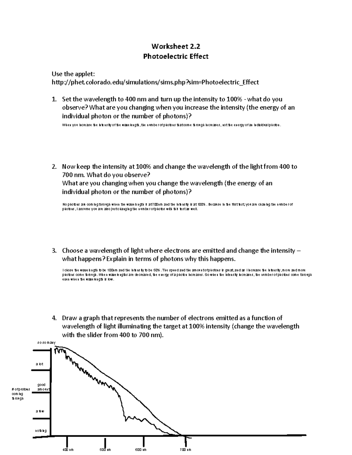 CHEM1061 Worksheet on the Photoelectric Effect Analysis - Studocu