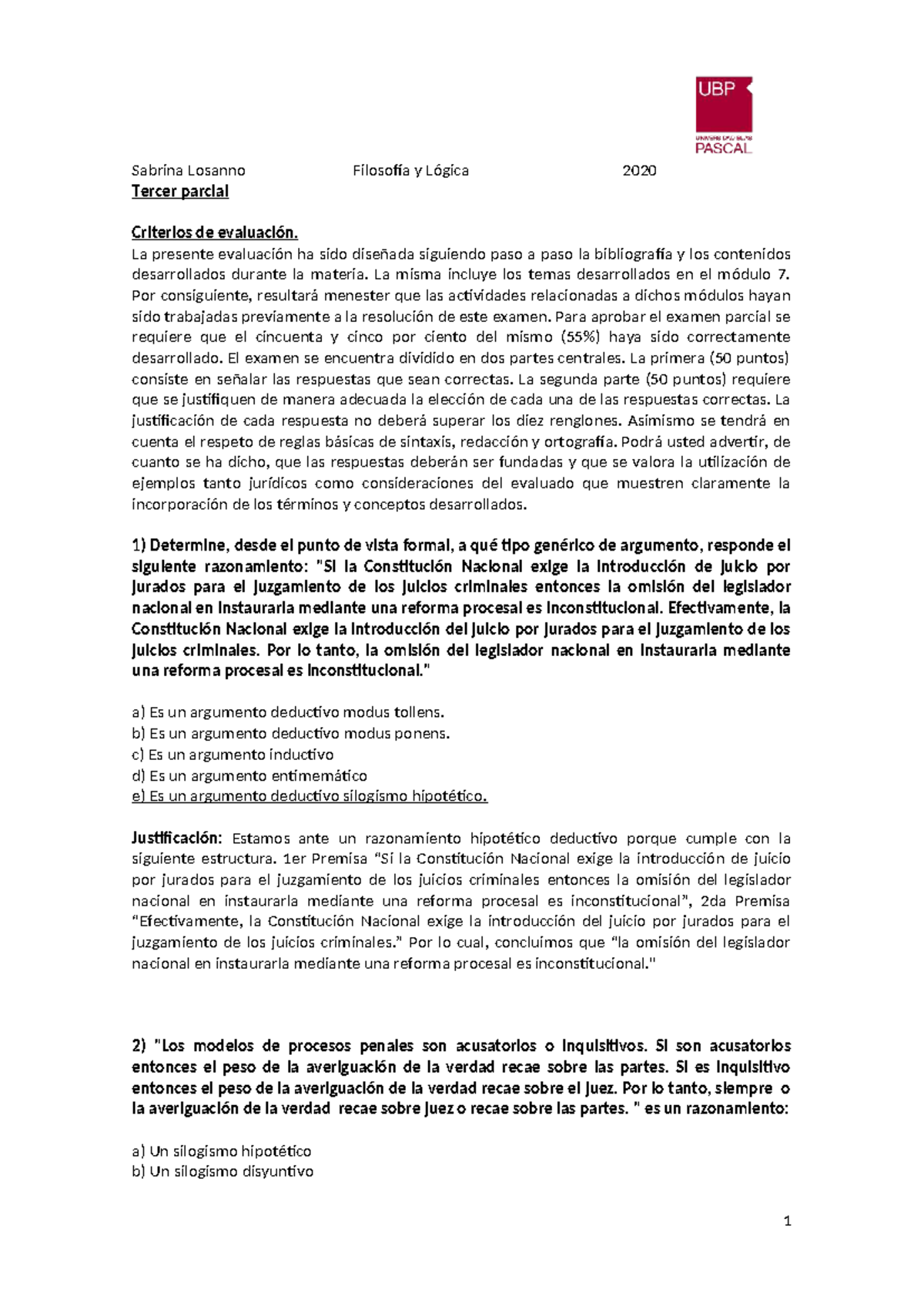 Resolución 3er Parcial Filosofía y Lógica 2020: Criterios y Ejercicios ...