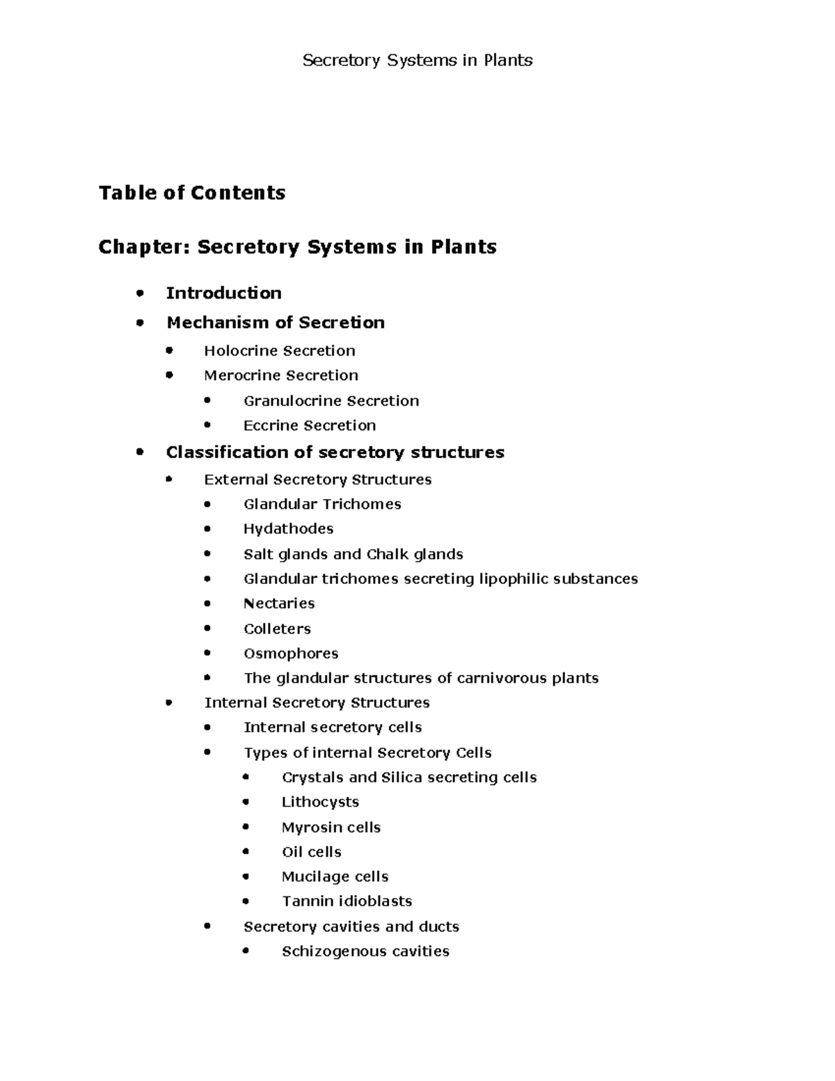 Unit - 2: Secretory Systems in Plants - Mechanisms and Structures - Studocu
