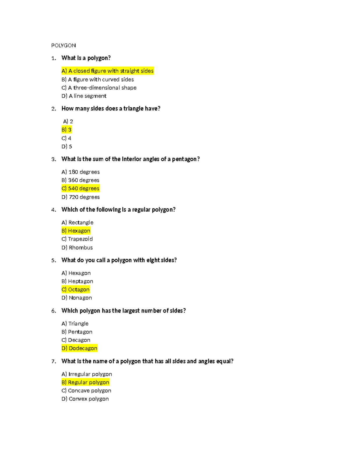 Quiz Bee Questions on Polygons and Mathematicians (MATH 101) - Studocu