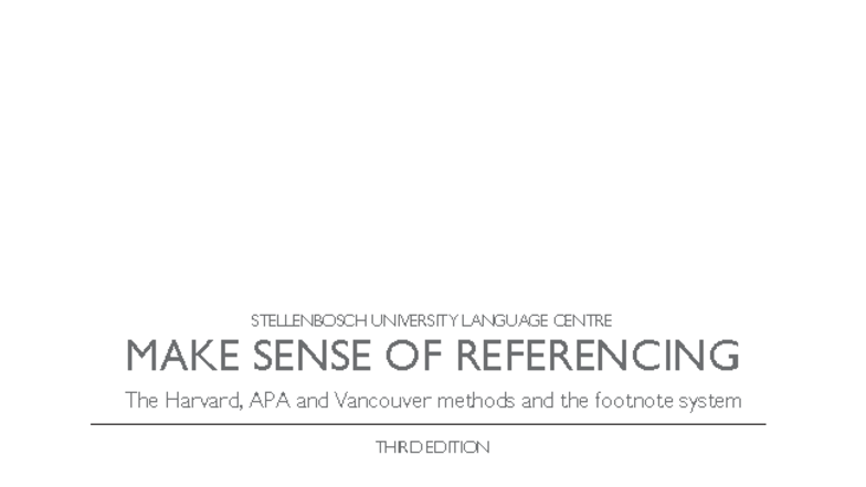 Make Sense of Referencing: Harvard, APA & Vancouver Methods - Studocu