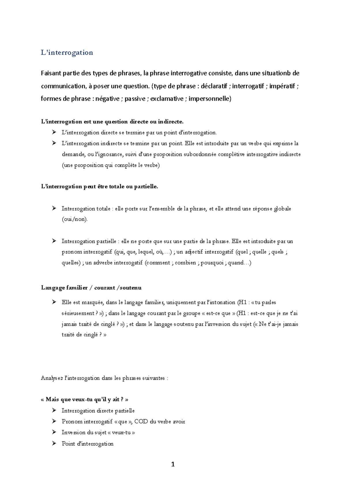 Cours sur la Phrase Interrogative : Types et Formes - Studocu