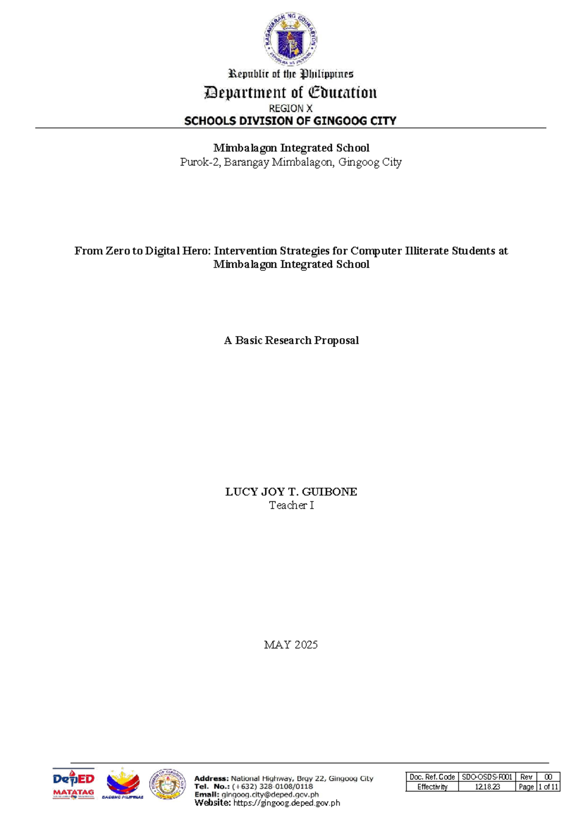 Basic Research Proposal 2025: Strategies for Computer Literacy at Mimbalagon - Studocu