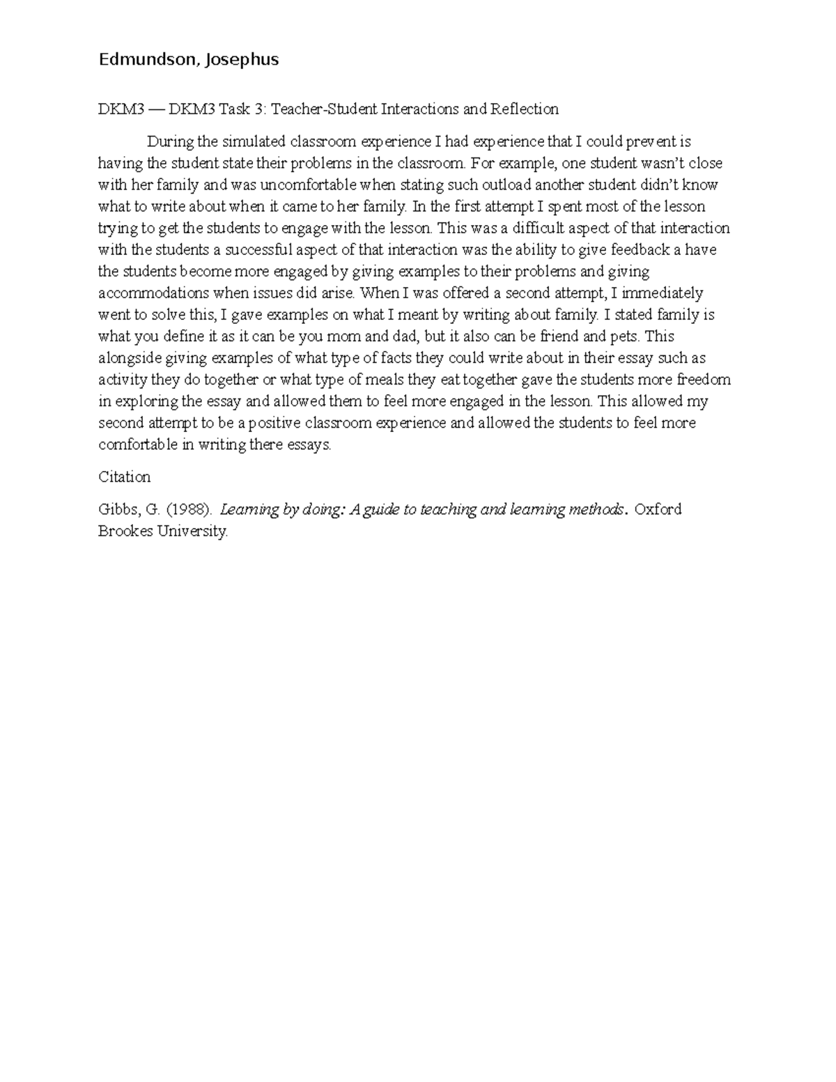 DKM3 Task 3 Teacher Student Interactions and Reflection - For example ...