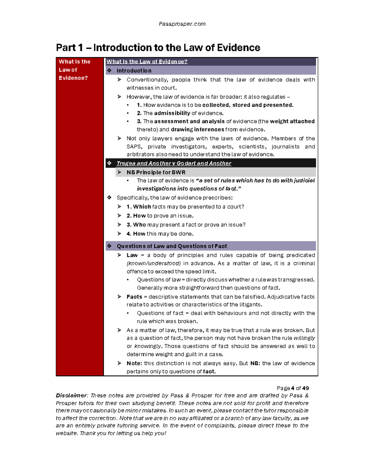 Unit 1 - Lecture Notes on the Law of Evidence - Studocu