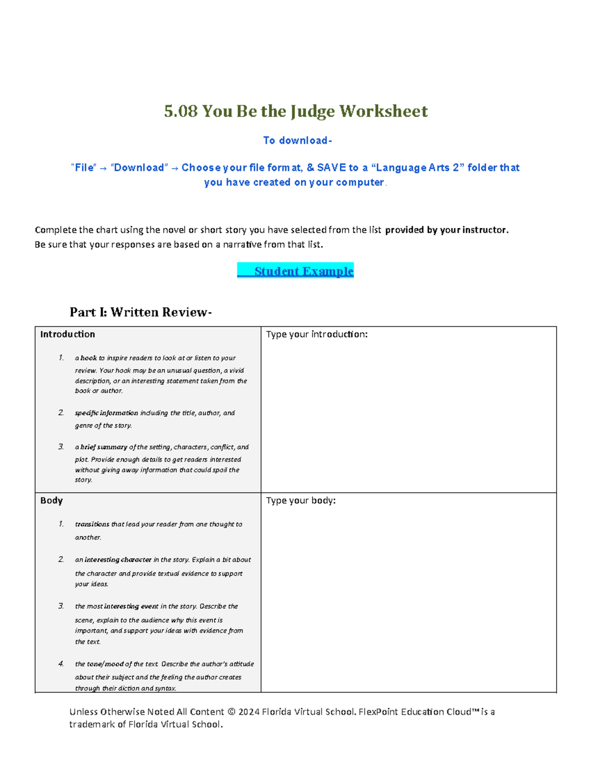 5.08 You Be the Judge Worksheet for Language Arts 2 Review - Studocu