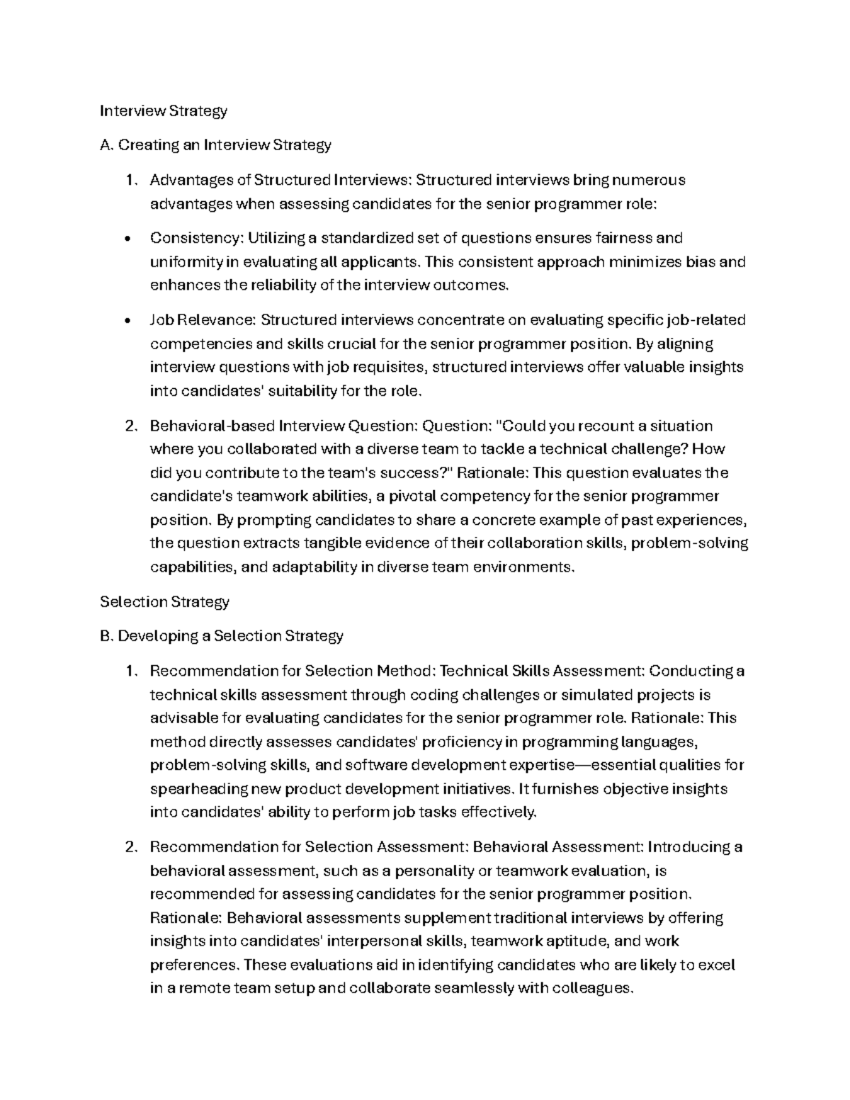 VFM1 Task 3: Updated Strategy for Employee Selection & Interviews - Studocu