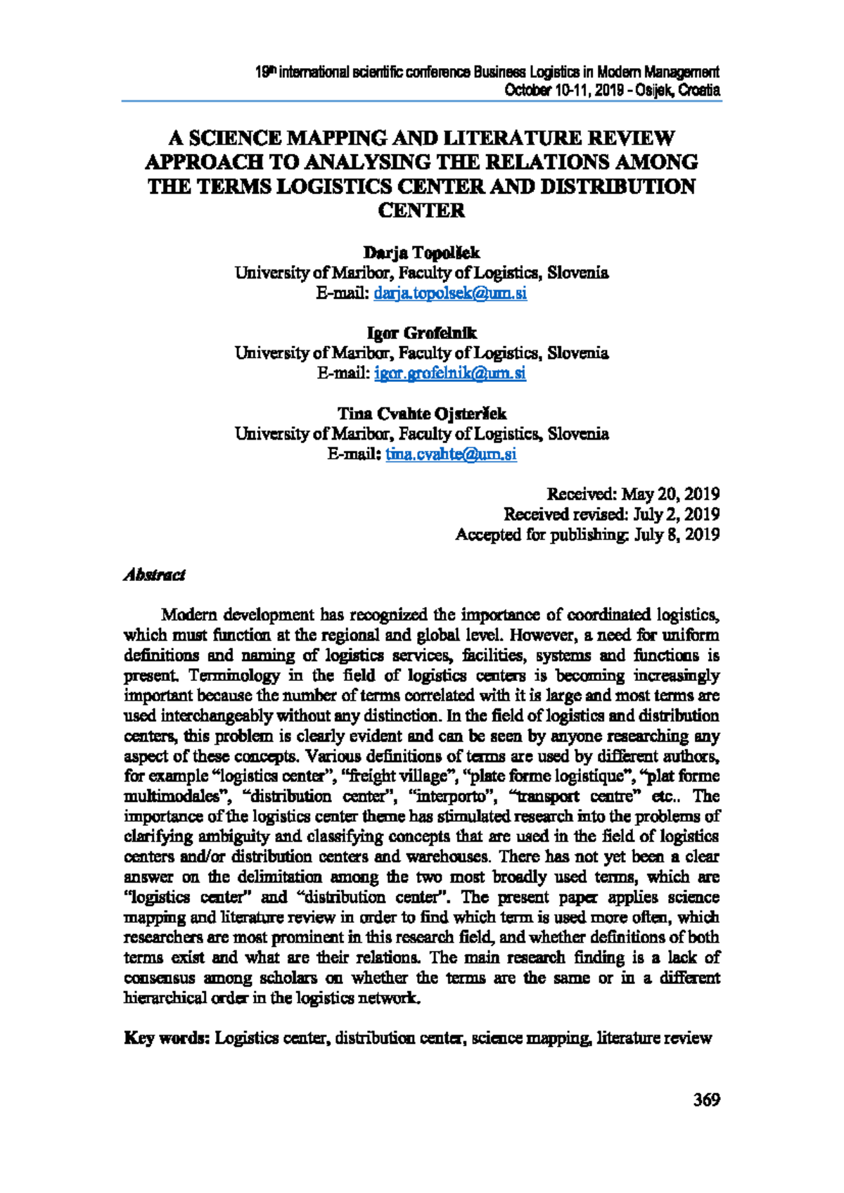 A Science Mapping and Literature Review on Logistics and Distribution ...