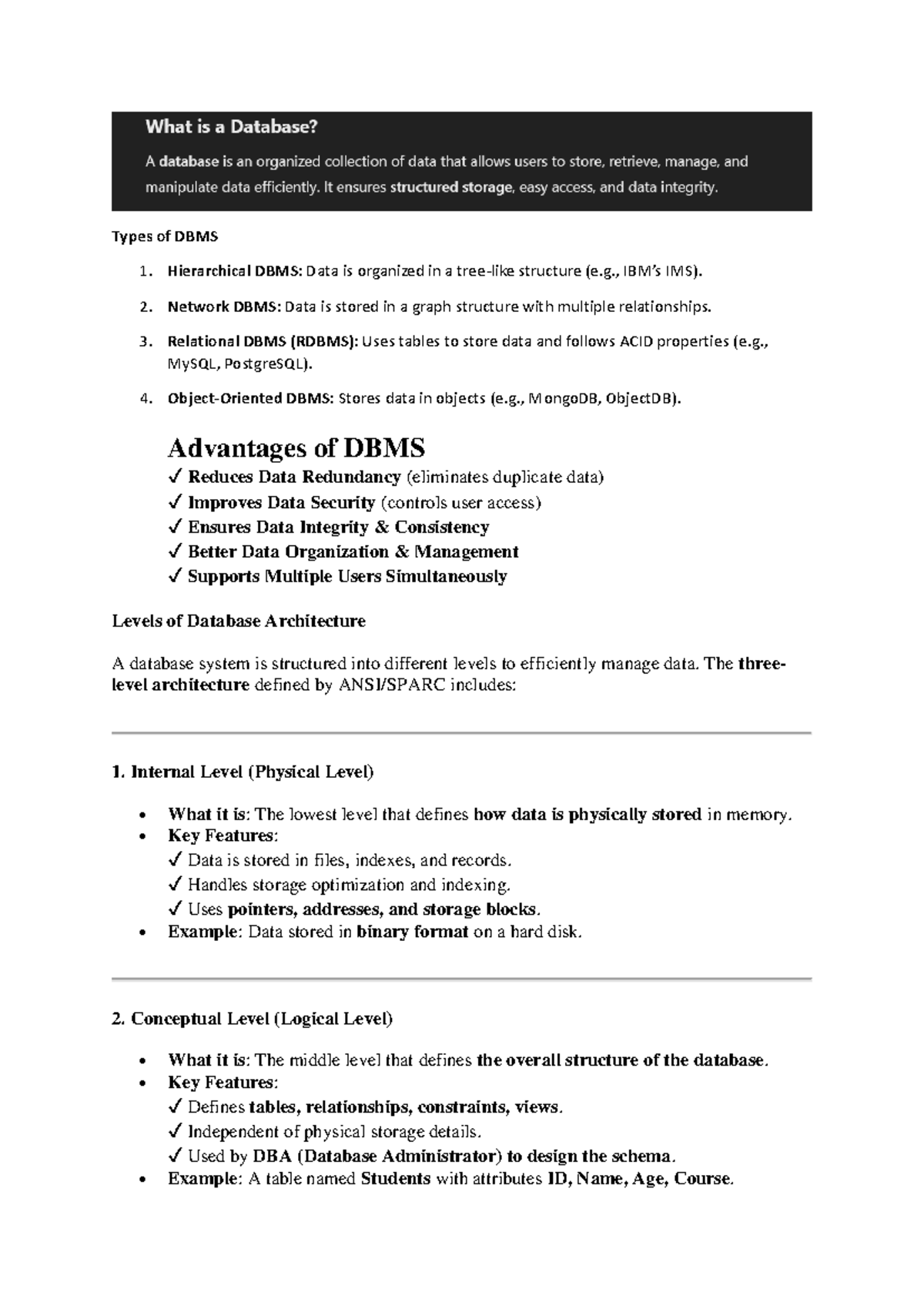 Types of DBMS - Basic Notes for Database Management Systems - Studocu
