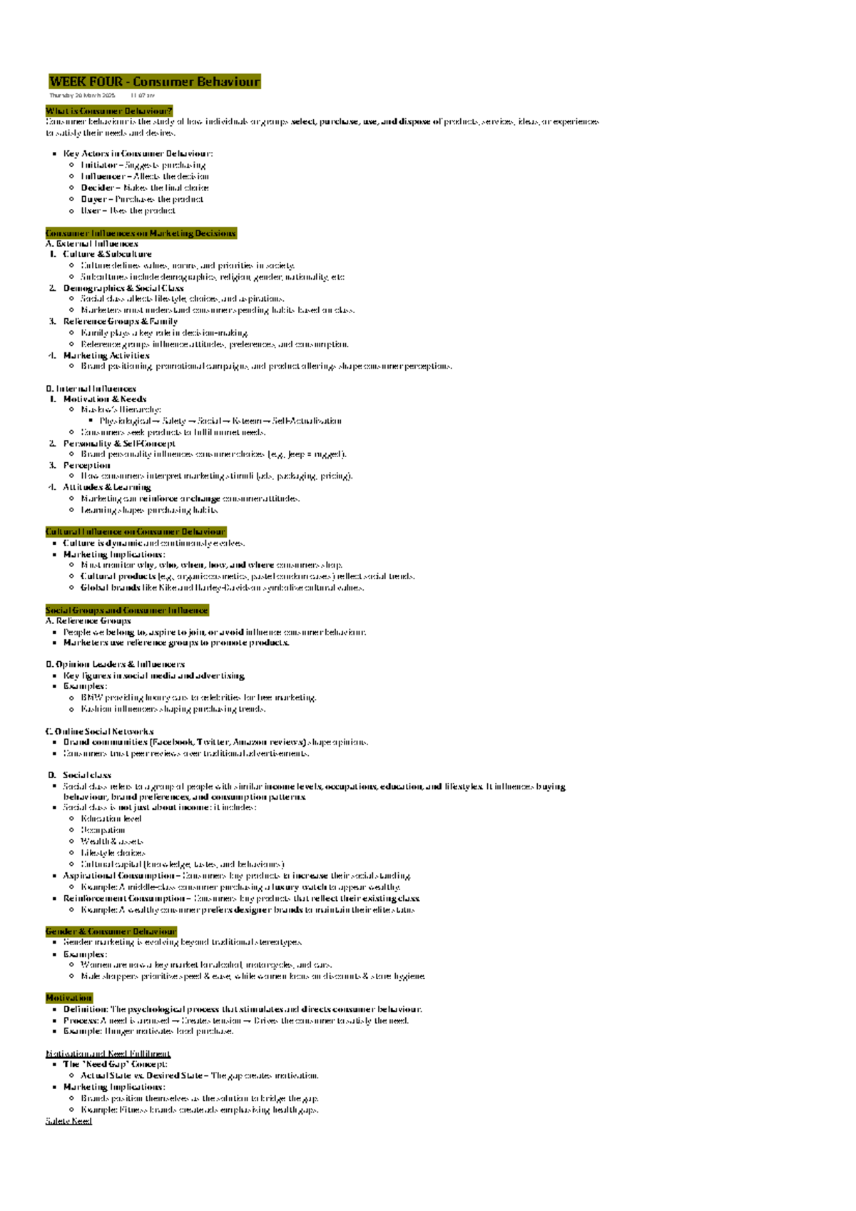 WEEK FOUR - Consumer Behaviour Overview and Key Concepts - Studocu
