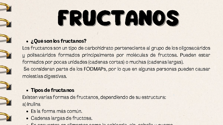 FRUCTANOS: Tipos, Fuentes y Efectos en la Salud Digestiva - Studocu