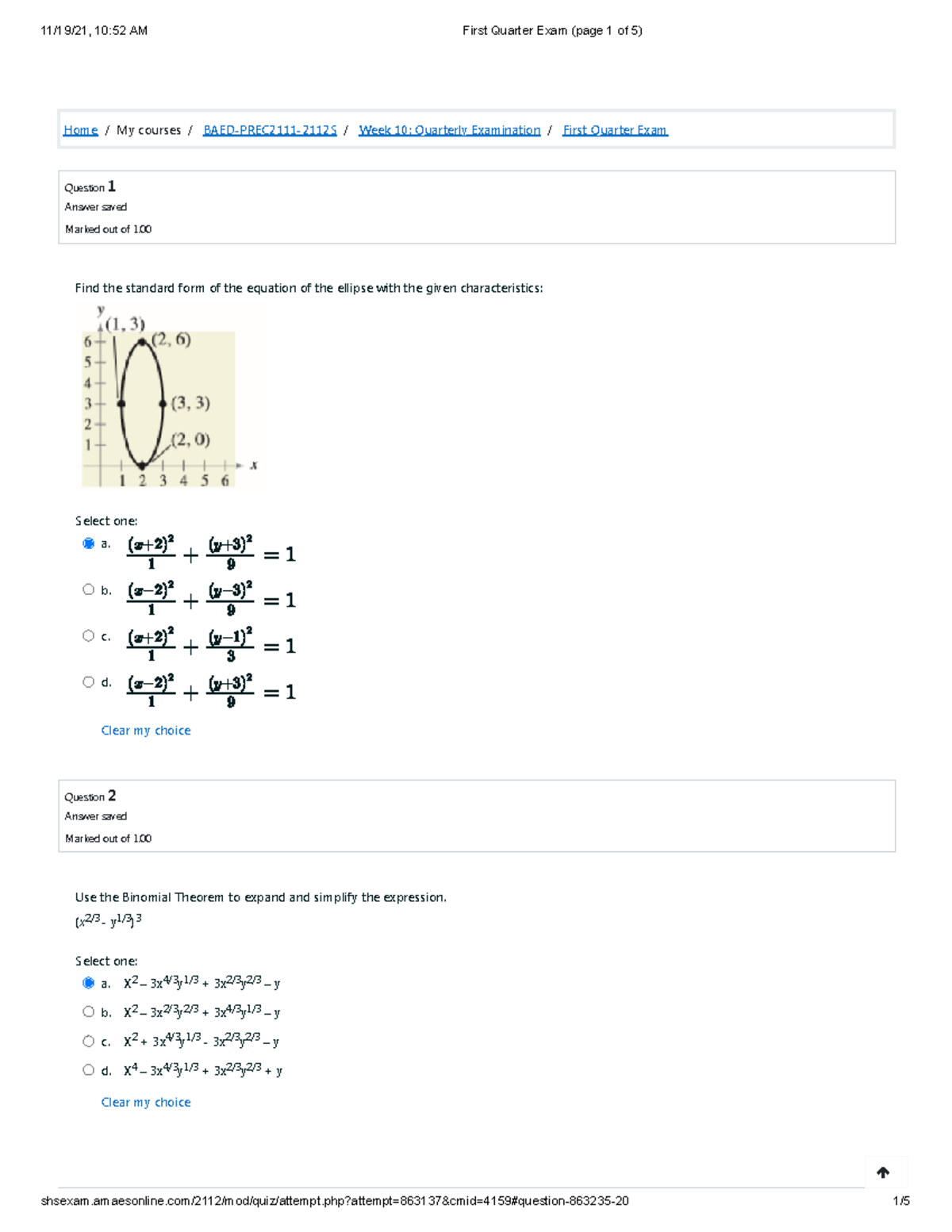First Quarter Exam (page 1 of 5) - Home/My courses/ BAED-PREC2111-2112S ...