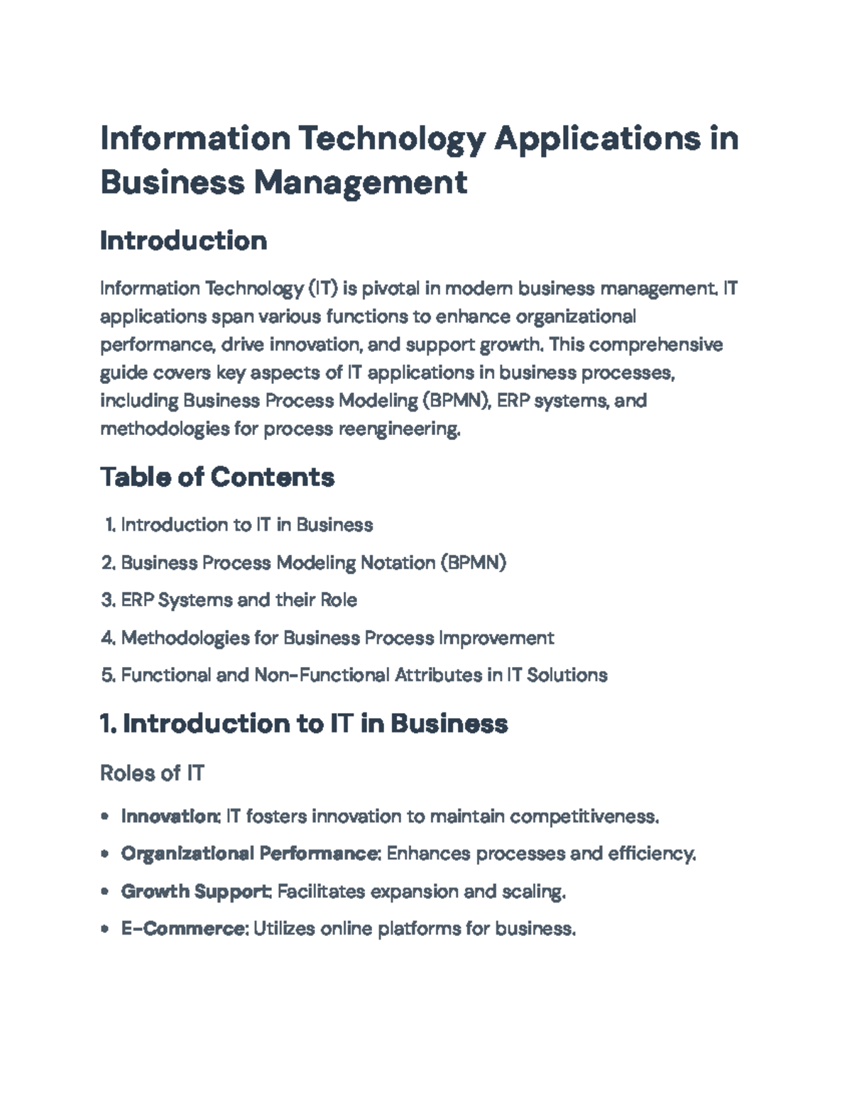 IT Applications in Business Management: Process Modeling & ERP Insights ...