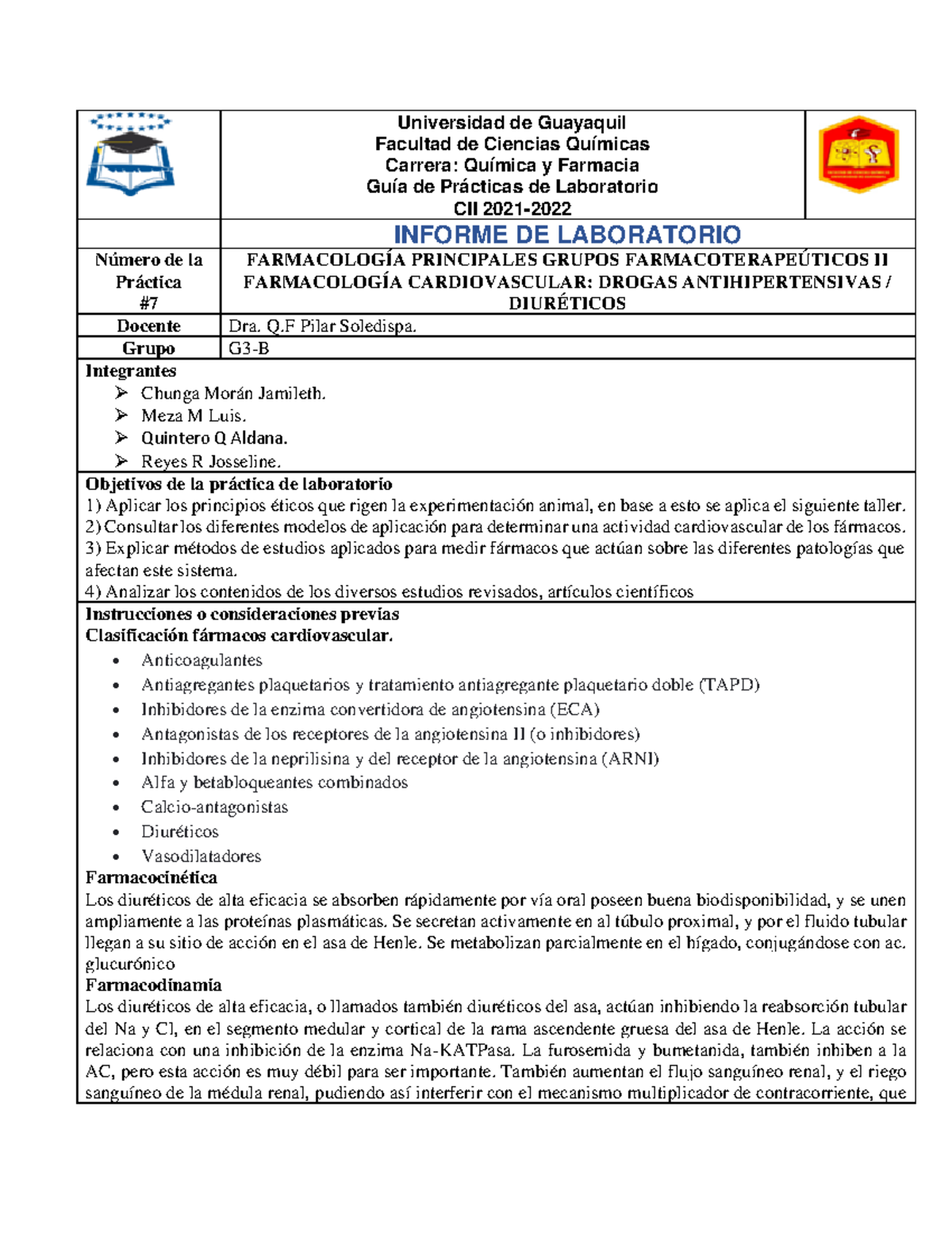 Informe 7 de Farmacología: Efecto Hipotensor de Calceolaria myriophylla ...