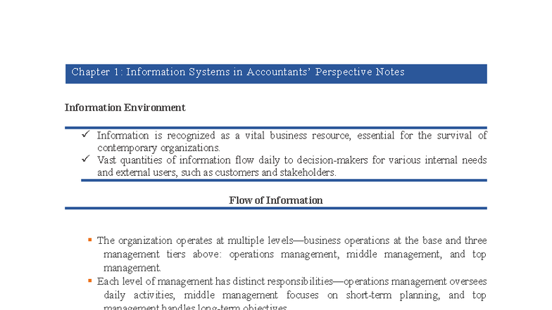 Chapter 1: AIS Notes on Information Systems and Their Functions - Studocu