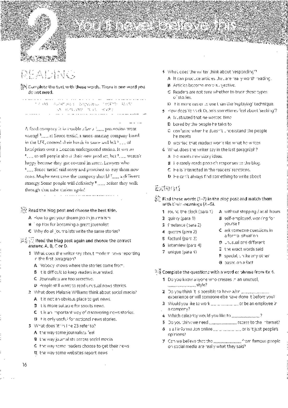 S2 6. WB, Unit 2: Understanding Modern Journalism and News Reporting ...
