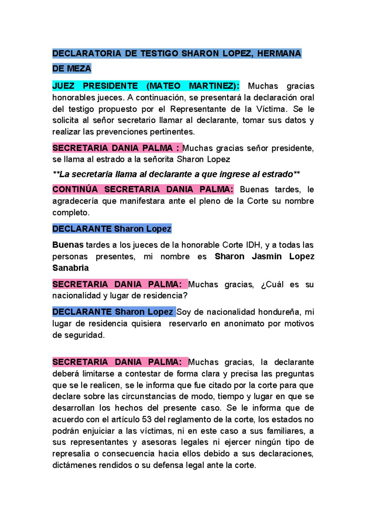 Declaratoria de Testigo: Sharon Lopez en Caso de Nery Orlando López ...