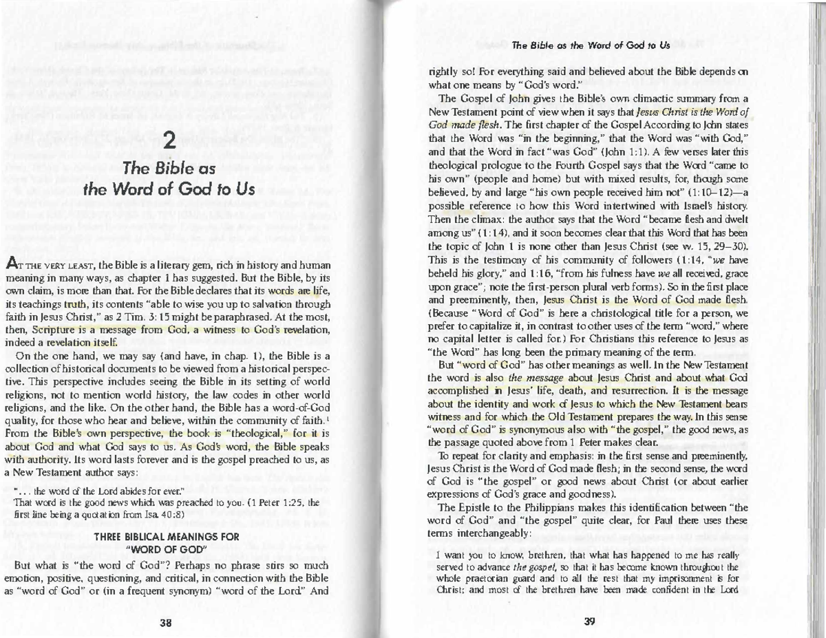 The Bible as the Word of God: Insights and Interpretations - Studocu