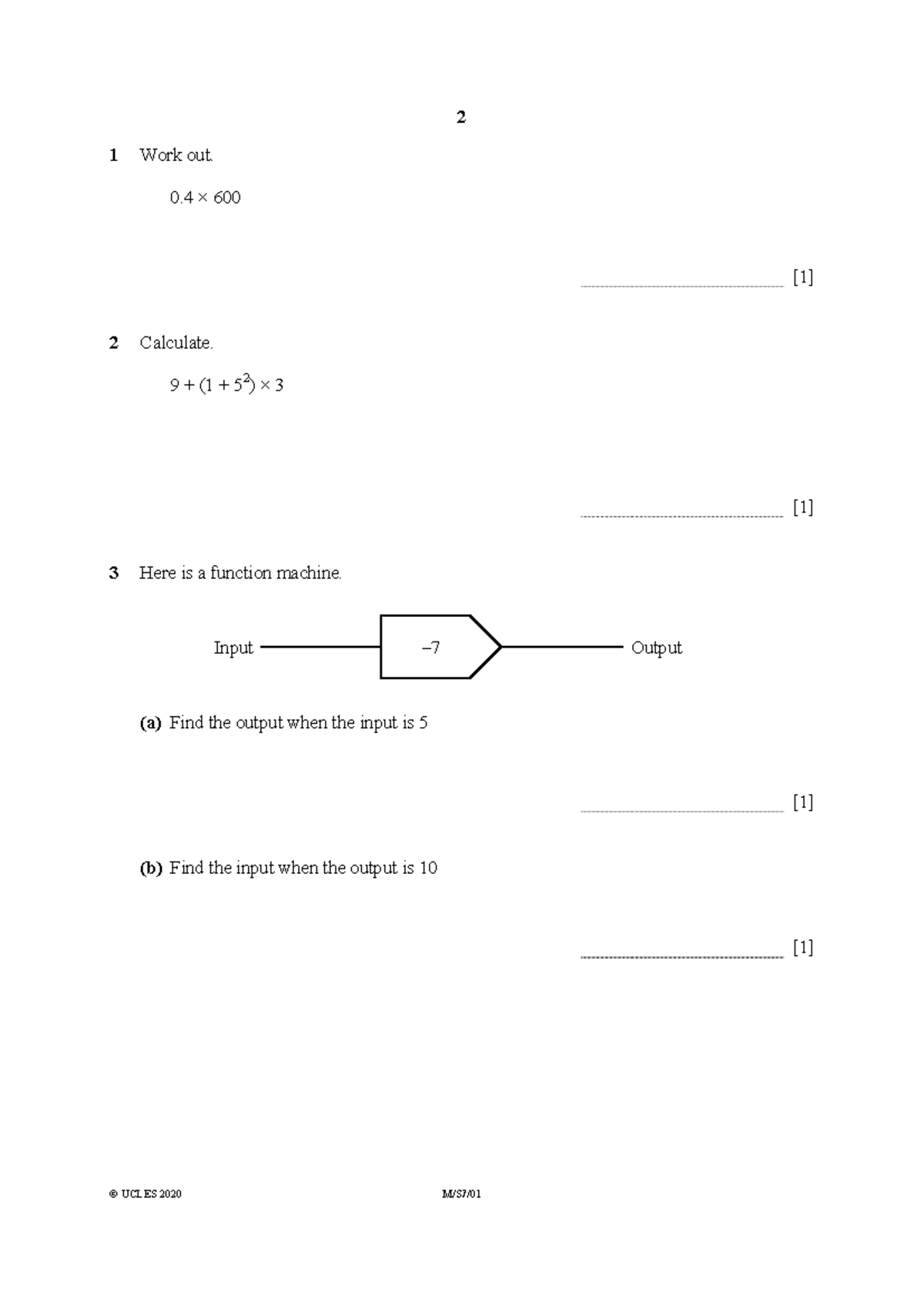 Sample Stage 8 Math Paper 1 - UCLES 2020 Exam Questions - Studocu